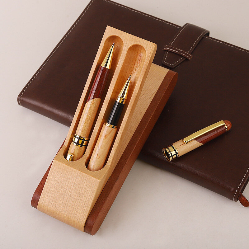 Подарочный набор из бамбуковой и деревянной ручки-перьевой ручки и шариковой ручки, возможно нанесение логотипа, винтажный рекламный подарок, оптовая продажа ручек из массива дерева.