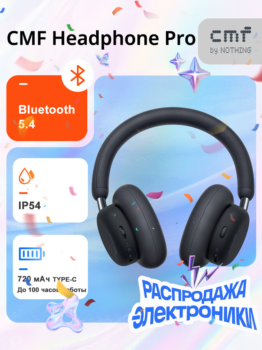 Наушники Nothing CMF Headphone Pro, 720mAh,40dB ANC, BT5.4, Темно-серый