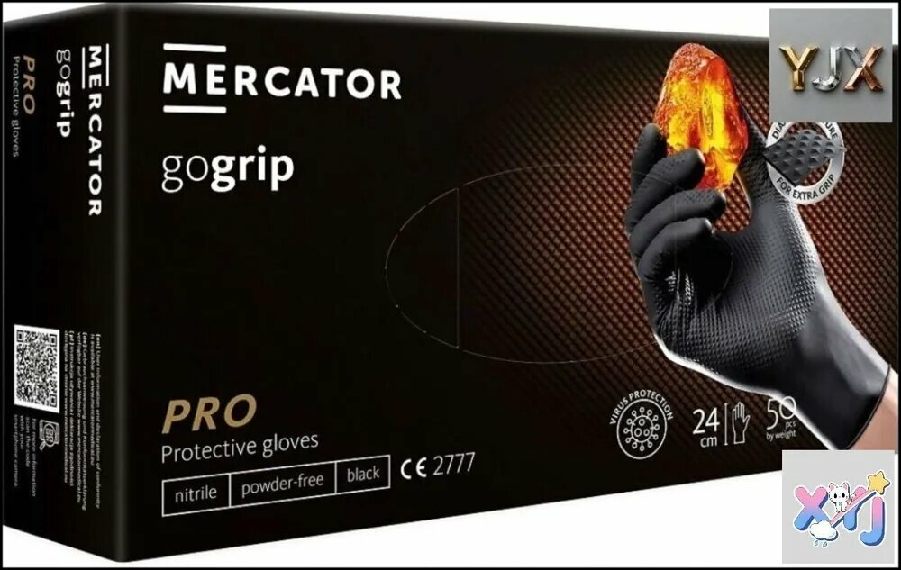 Эксклюзивные нитриловые защитные перчатки Mercator GoGrip черного цвета, размер XL, в упаковке 50 штук-a-c