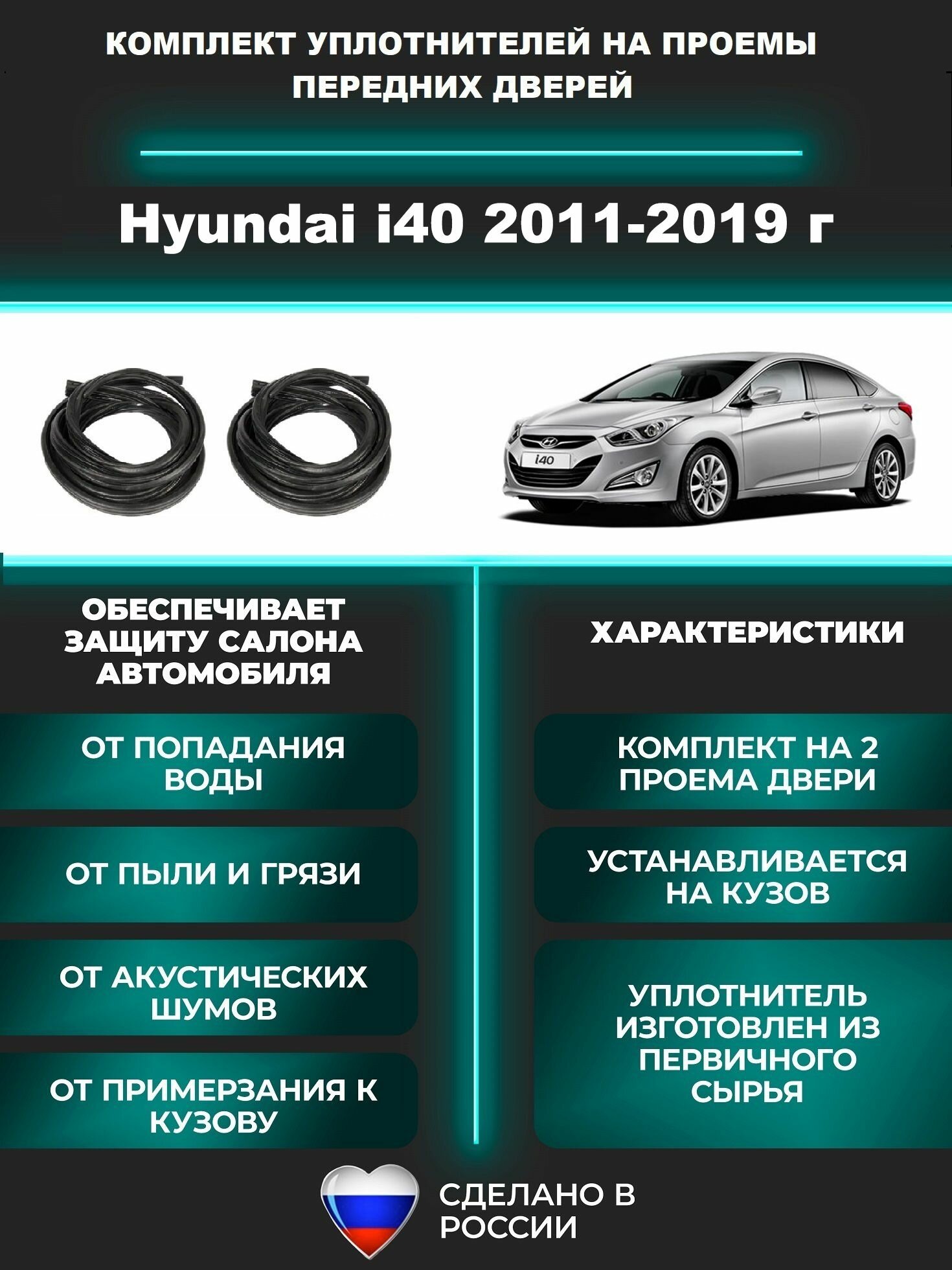 Комплект уплотнителей проемов передних дверей, подходит на Hyundai i40 2011-2019 г, Хендай Ай 40 -2 шт