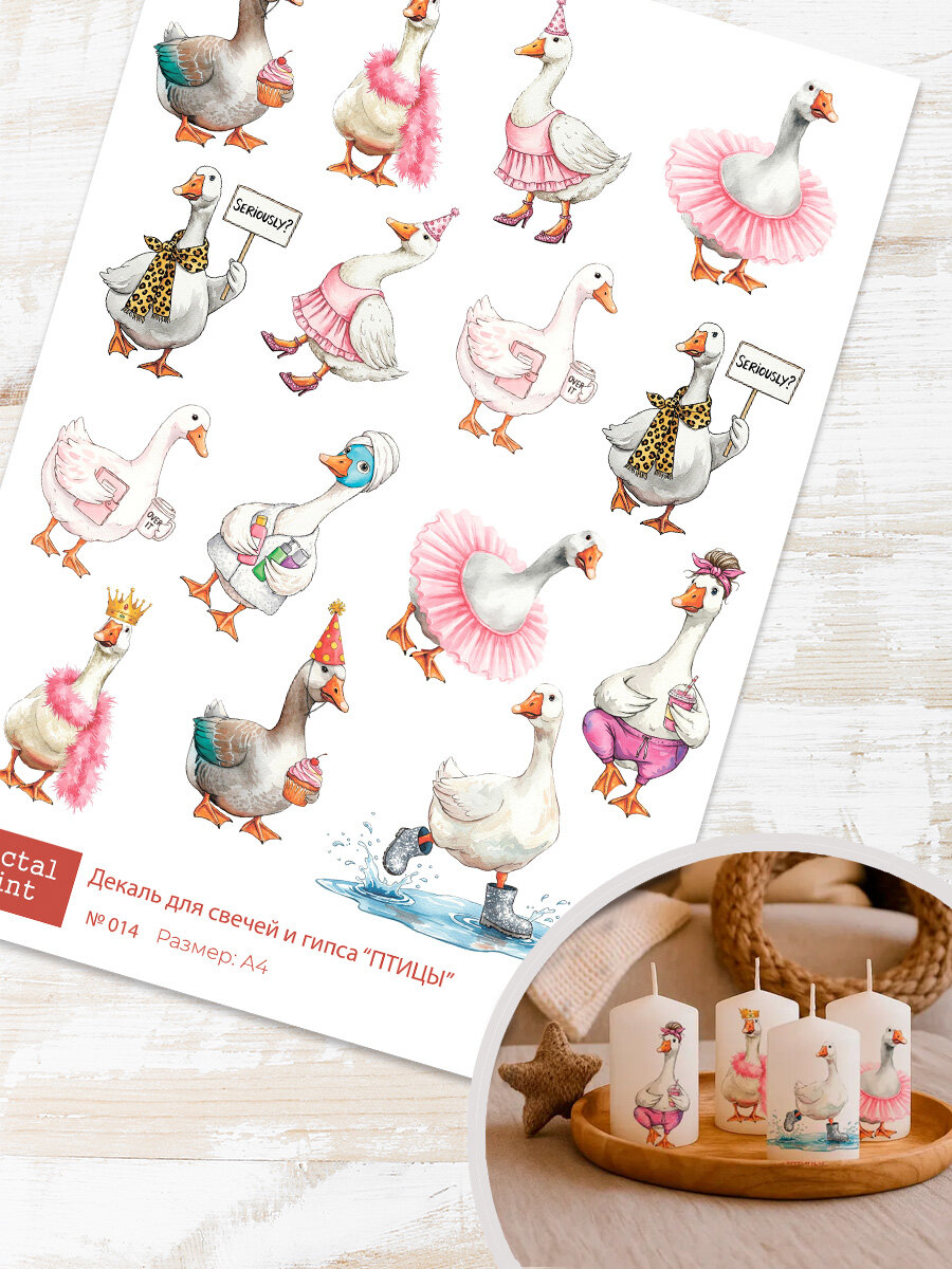 Трансфер для декупажа, декали для свечей и гипса птицы 014 (А4)