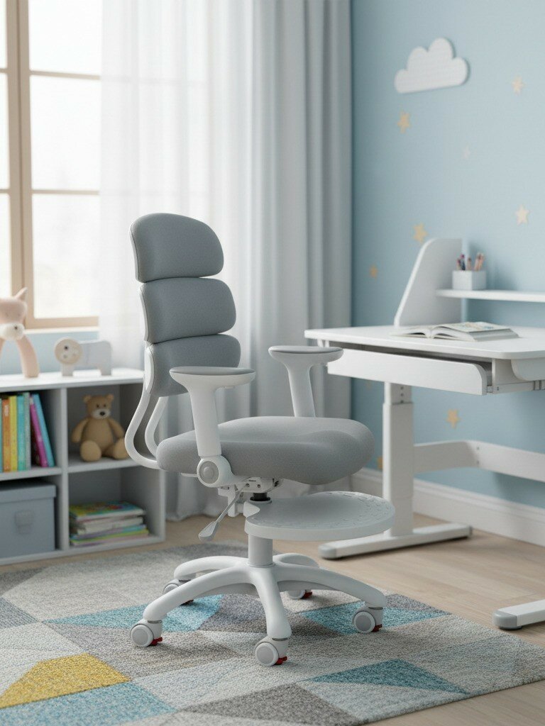 Детское компьютерное кресло TetChair серое с подставкой для ног и откидными подлокотниками