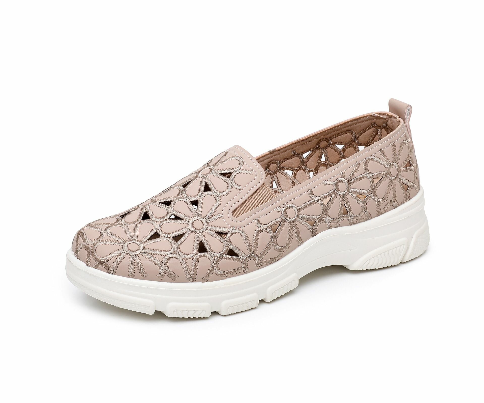 Женские новые весенне-осенние туфли без застежек с вышивкой и перфорацией