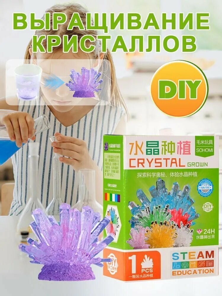Набор для выращивания кристаллов детский, DIY эксперимент, развивающая игрушка для школьников，Фиолетовый кристалл