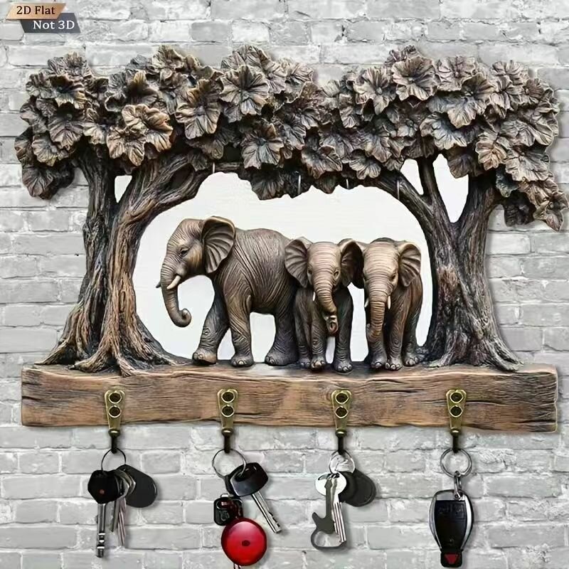 Эксклюзивная ключница настенная Слон с 4 крючками, стильный презент на новоселье и декор для вашей прихожей