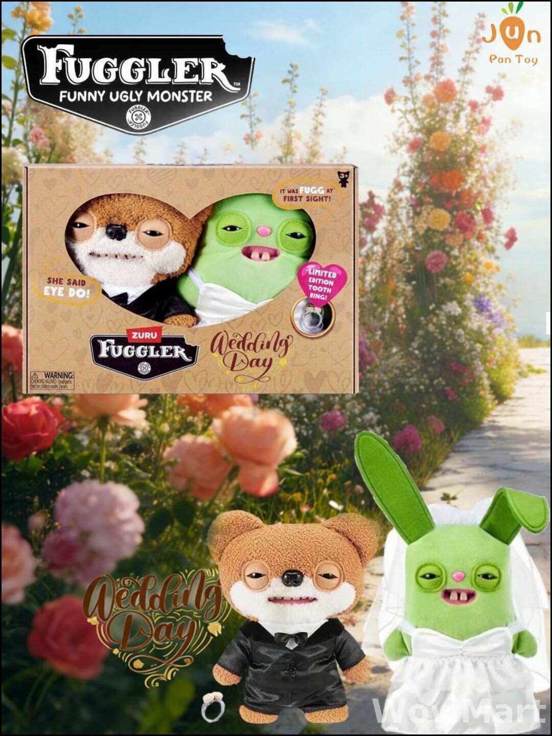 Spin Master Fuggler Wedding Fuggs Wedding Day / Плюшевый набор фуглер Свадебная тема для детей: две фигурки и кольцо, 22 см. Отличный подарок на день рождения.