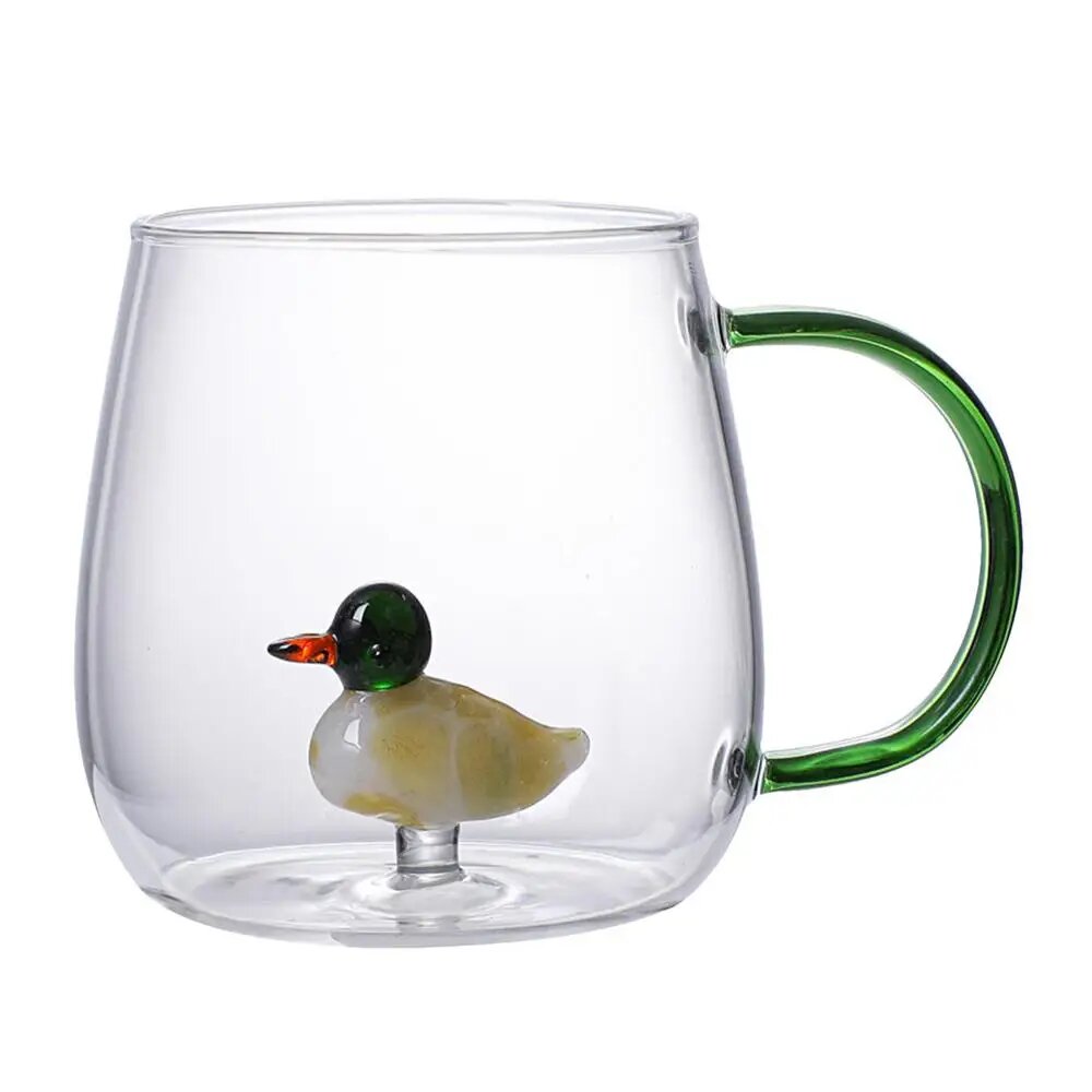 Стеклянная чашка с 3D животным 400 мл Изумрудный, Duck