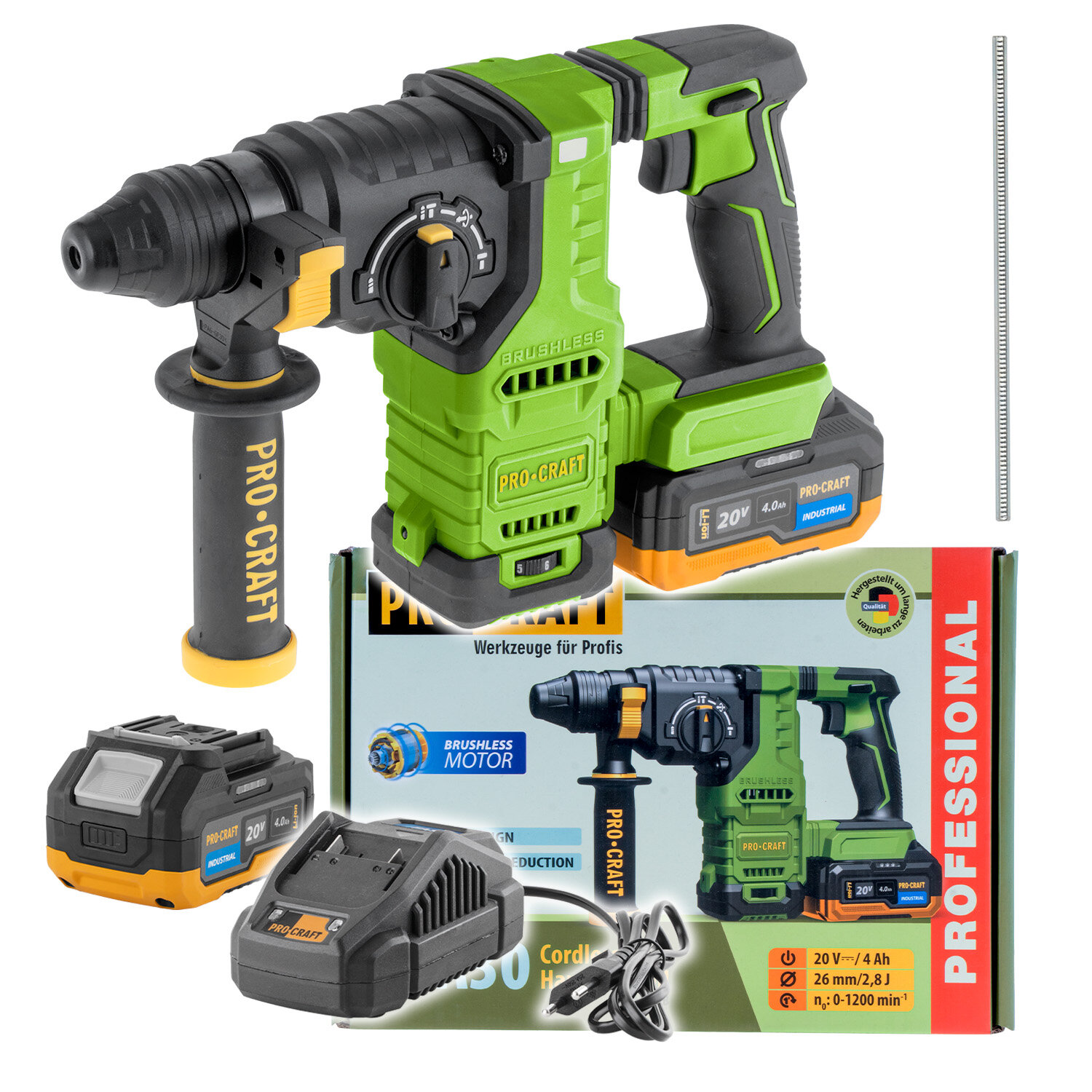 Перфоратор аккумуляторный Pro-Craft PHA30-1B, бесщёточный, SDS-plus, Li-Ion