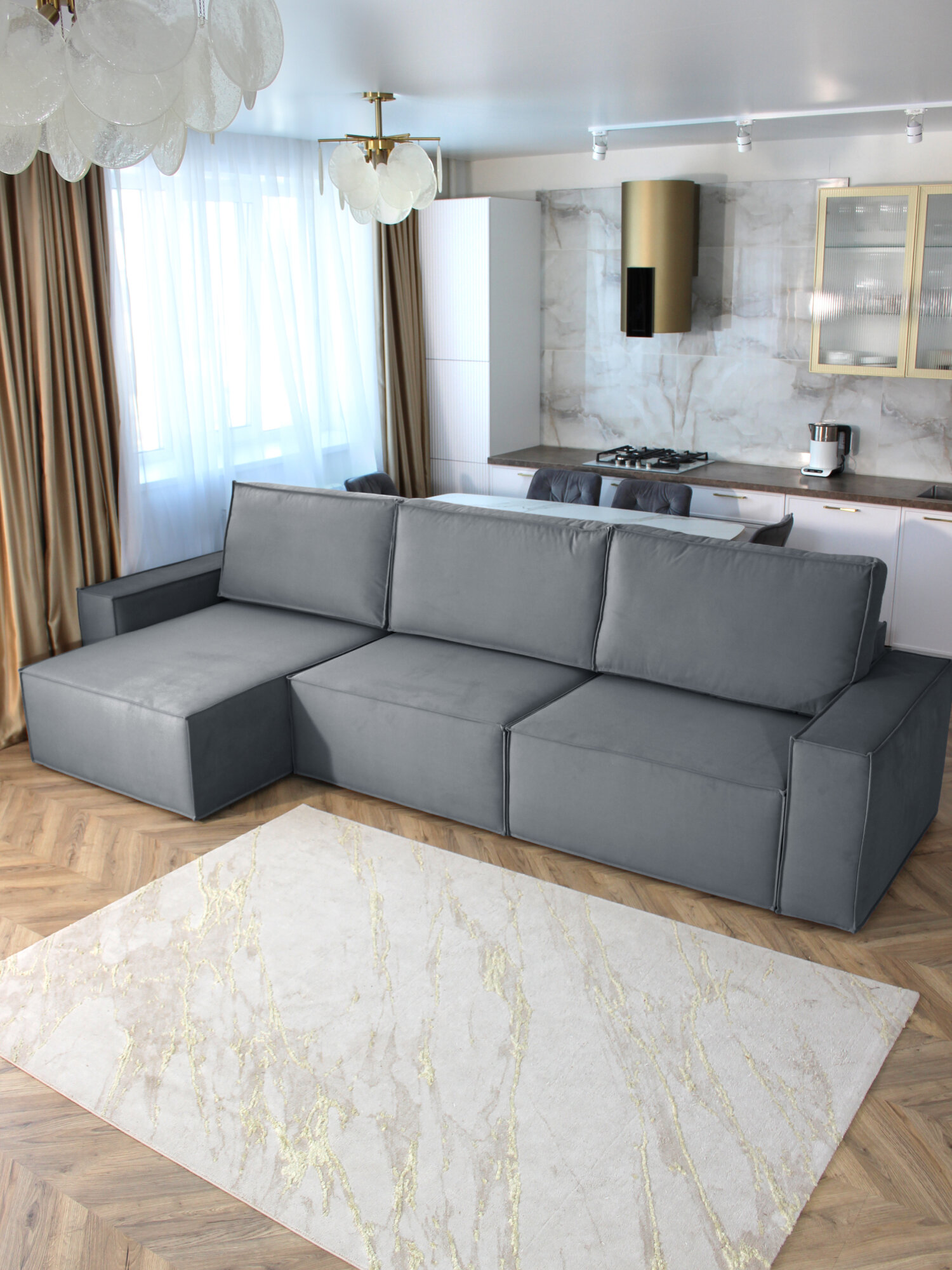 Диван-кровать угловой Конер серый, левый угол, Еврокнижка, 350х155х65 см