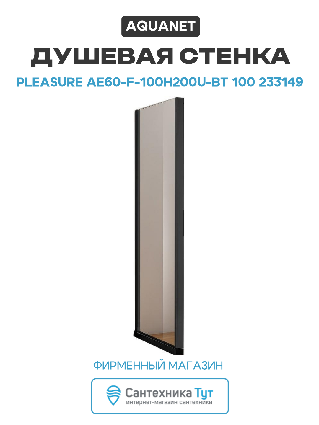 Душевая стенка Aquanet Pleasure AE60-F-100H200U-BT 100 профиль Черный стекло прозрачное черный