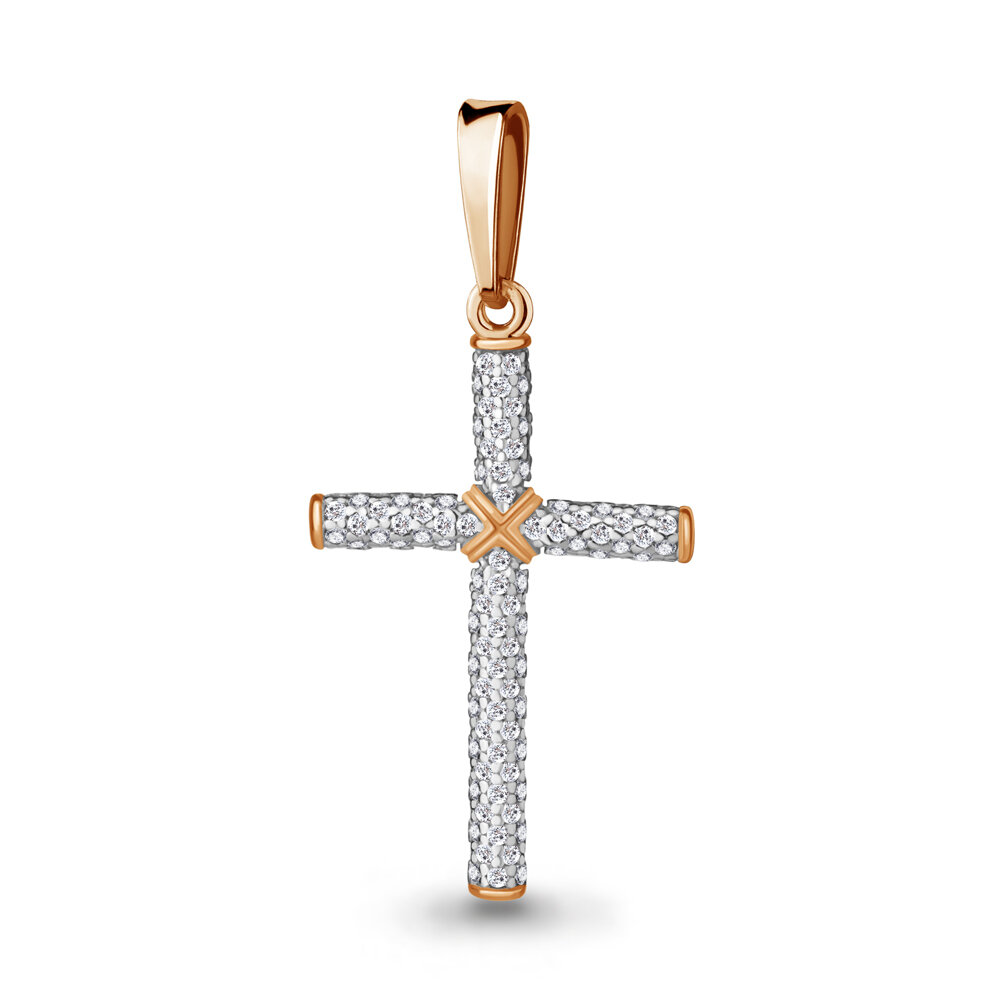 Крестик, серебро, 925 проба, золочение, родирование, фианит