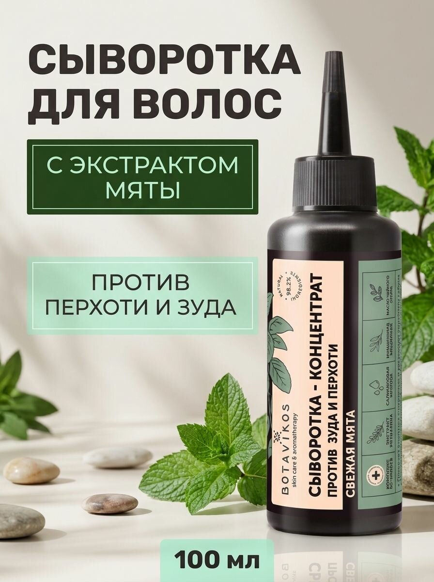 Сыворотка-концентрат для кожи головы против зуда и перхоти Свежая мята с ниацинамидом и салициловой кислотой, 100 мл
