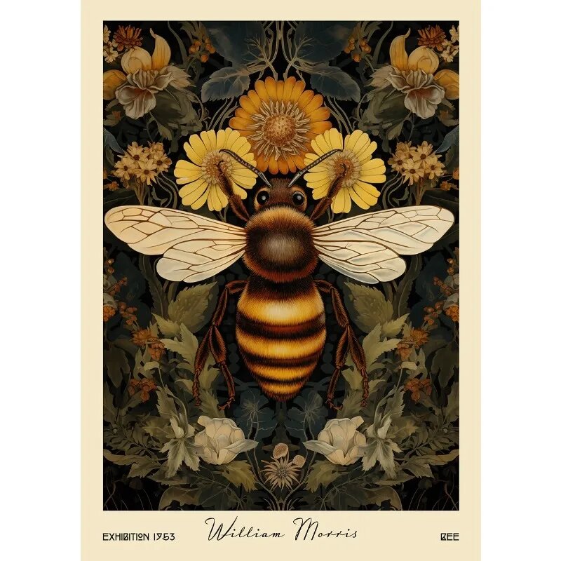 Печатная картина William Morris "Пчела и цветы", 30x40см, цвет 9