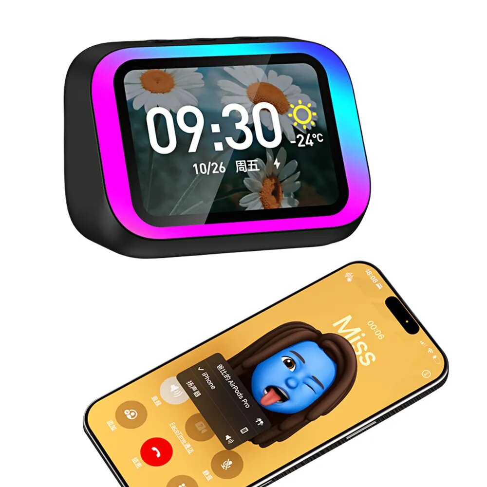 Умный колонка TF26Pro с AI-ассистентом, черная, экран 4.0 дюйма, 5W динамик