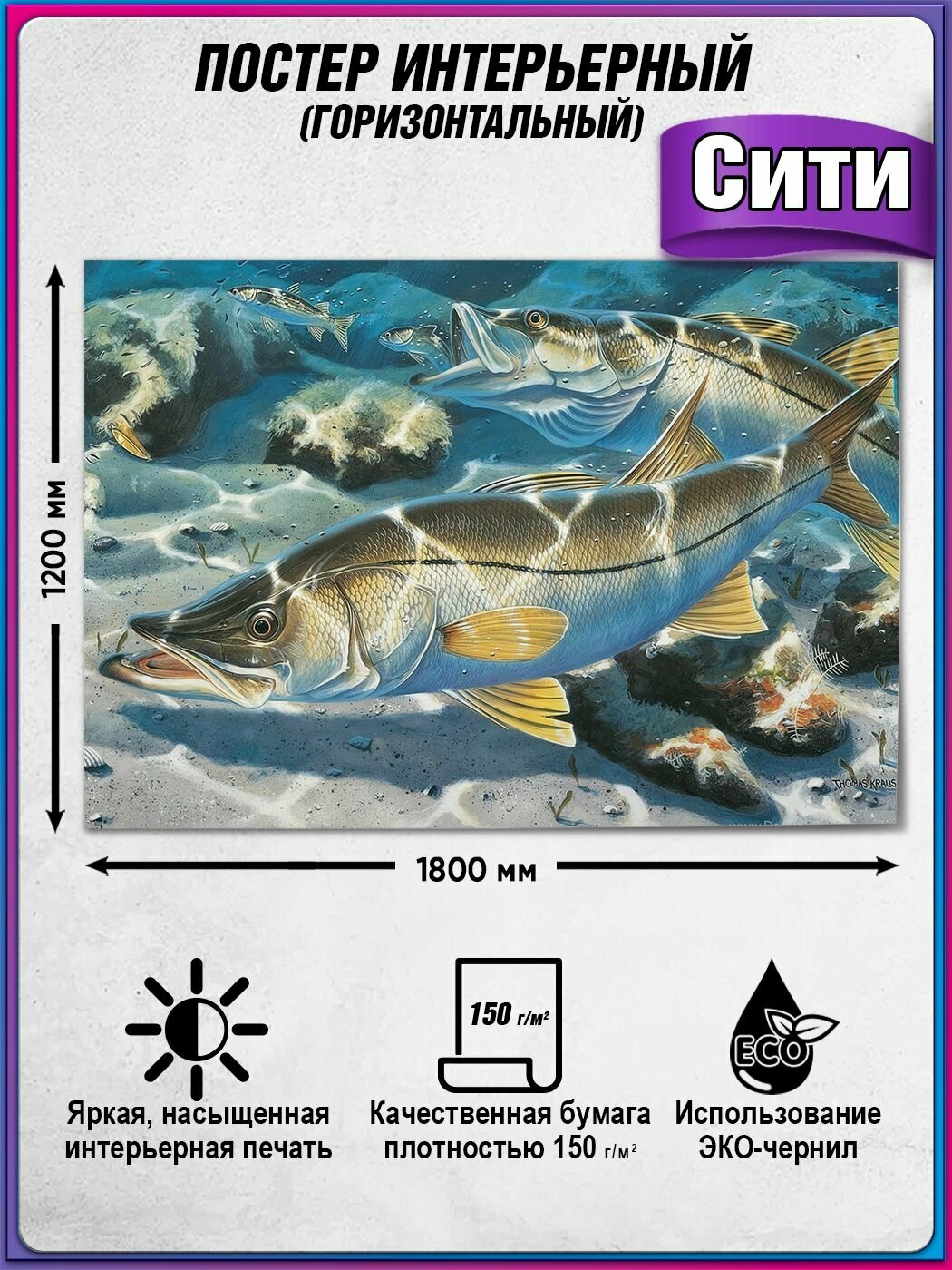 Постер интерьерный "Снук", плакат, подарок на День рыбака / Сити-формат (180x120 см.)
