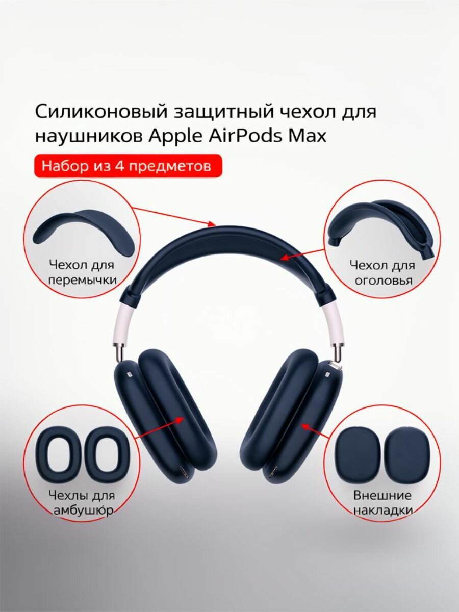 Чехол для наушников AirPods Max силиконовый, набор 4 в 1, защитный комплект, защита от царапин и ударов, черный