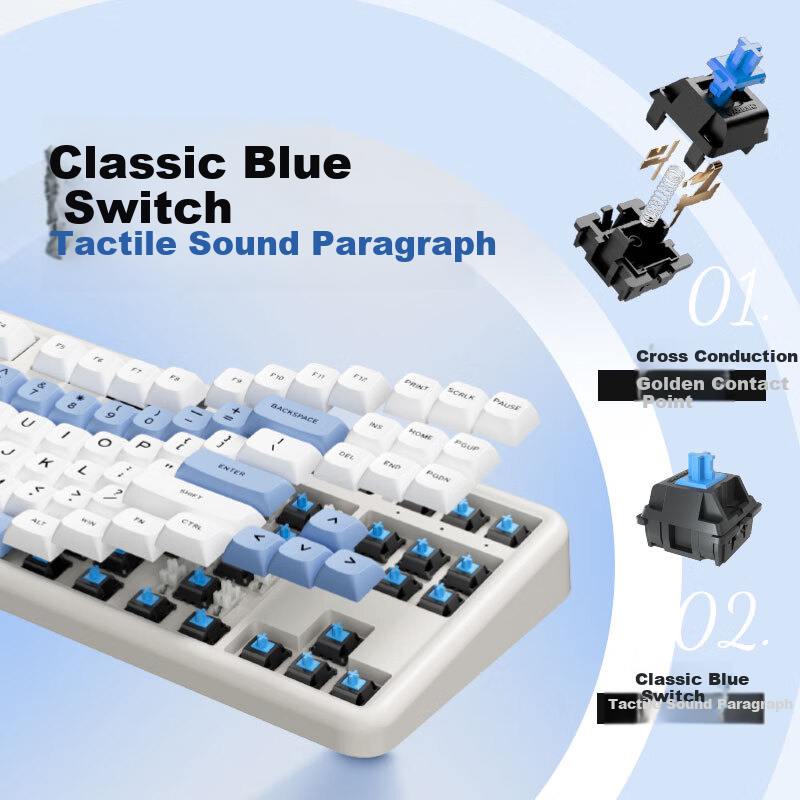 Ikbc Z300 Проводная механическая клавиатура 87 клавиш Cherry MX Blue Switch для игр и офиса Цвет：Сине-голубой