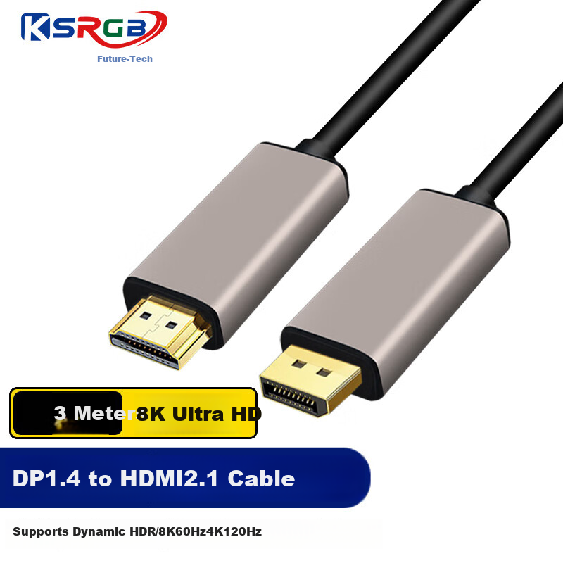 Кабель-конвертер KSRGB Active DP в HDMI 2.1 3 м 8K совместимый с видеокартой и монитором Модель：DP в HDMI 2.1 мужской