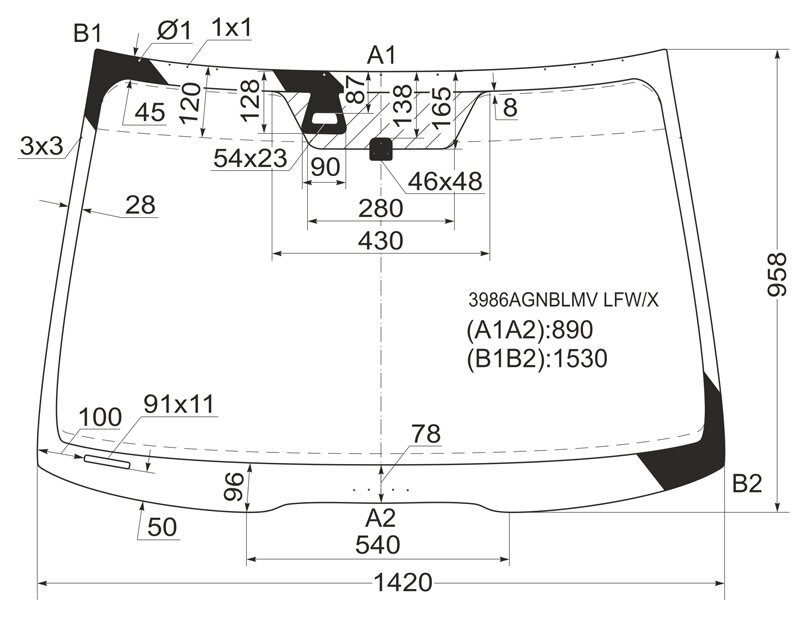 Стекло лобовое в клей HONDA ACCORD 02-08 4/5D/ACUR