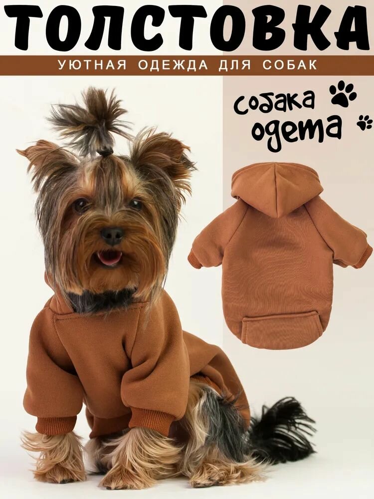 Толстовка худи для собак и кошек, одежда для животных коричневый XL