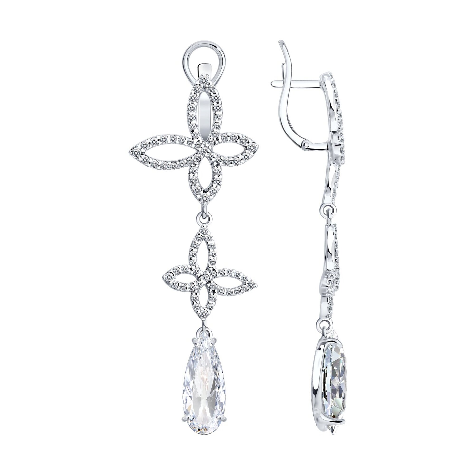 Серьги Diamant online, серебро, 925 проба, родирование, фианит