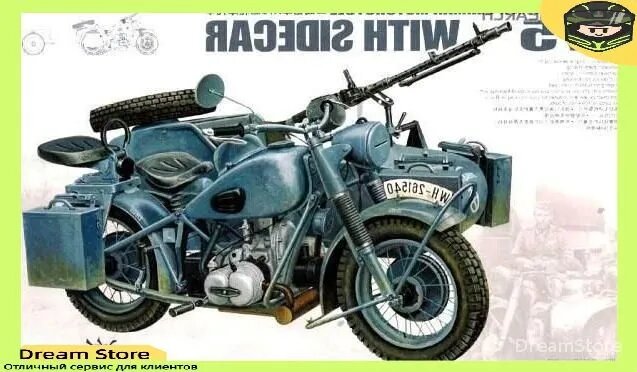 Great Wall Hobby L3510 Немецкий мотоцикл R75 с Sidecar 1 / 35 1 pcs