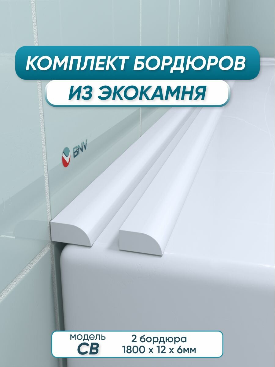 Акриловый бордюр плинтус для ванны BNV СВ12 180 сантиметров 2шт, белый цвет, глянцевая поверхность