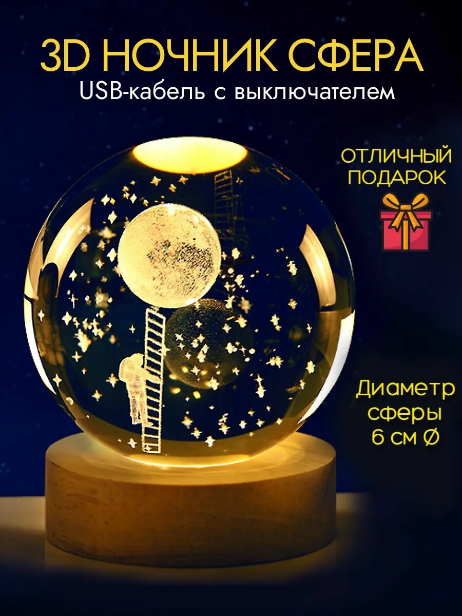Ночник детский светодиодный стеклянный шар Солнечная система