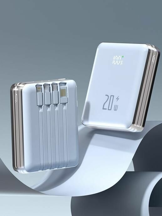 20000 mAh Повербанк 120W PD20W с LED дисплеем, быстрая зарядка, внешний аккумулятор с 4 кабелями, портативный Power Bank