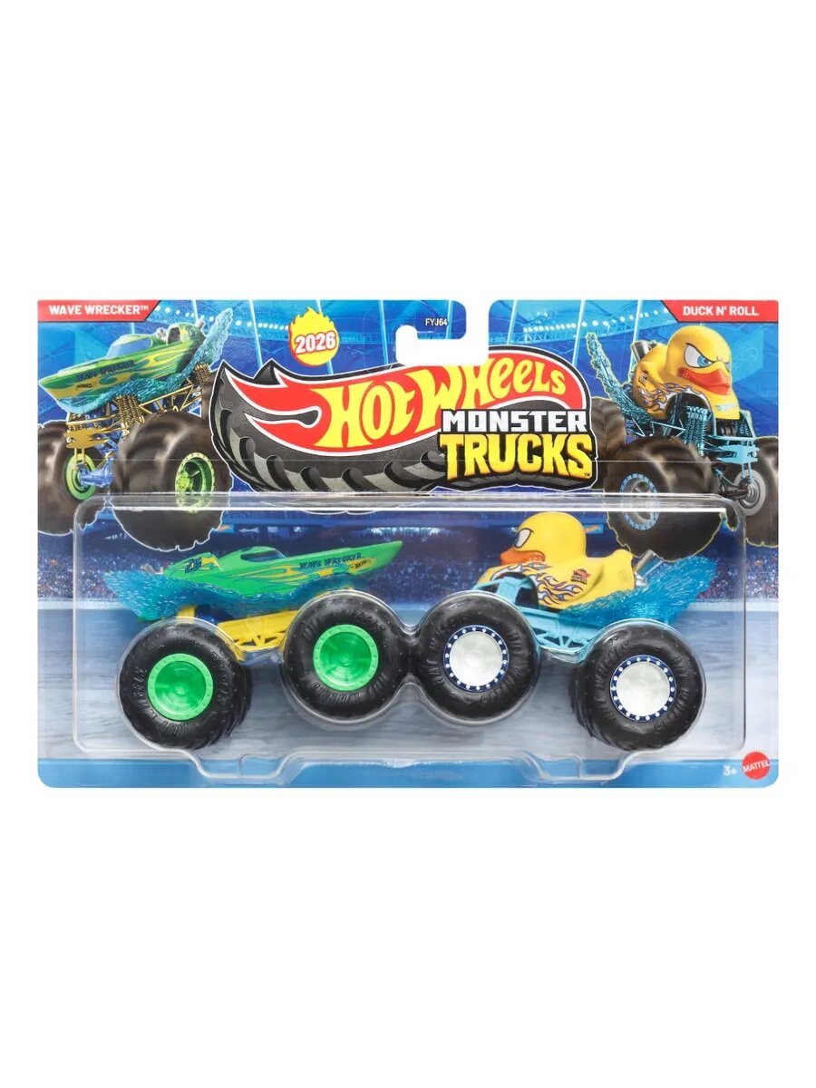 JHY83 Hot Wheels набор машинка металлическая Monster Trucks ; Монстр-трак коллекционная масштабная модель 1:64 Взаимное уничтожение 2 шт. WAVE WRECKER vs DUCK N ROLL кейс 2026