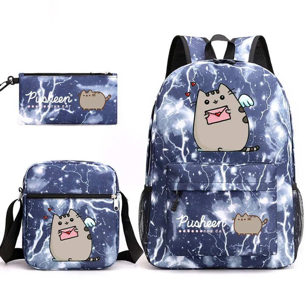 Pusheen Рюкзак школьный для девочек, вместительный, прочный, влагостойкий, синий — фото 1