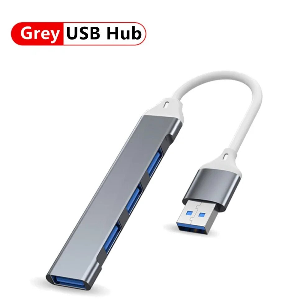 Серый USB хаб на 4 порта, 5 Гбит/с