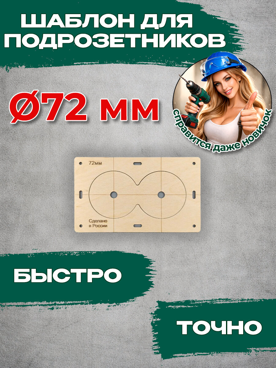Шаблон для подрозетников 72 мм кондуктор для сверления 2 розетки