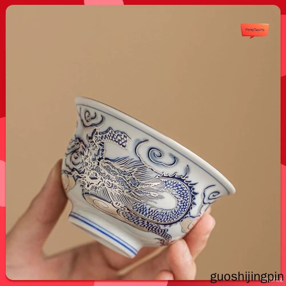 Пиала ZIJINYUAN Дракон белый, серебристый, 1 шт для чая, керамика 8.5*5.2см