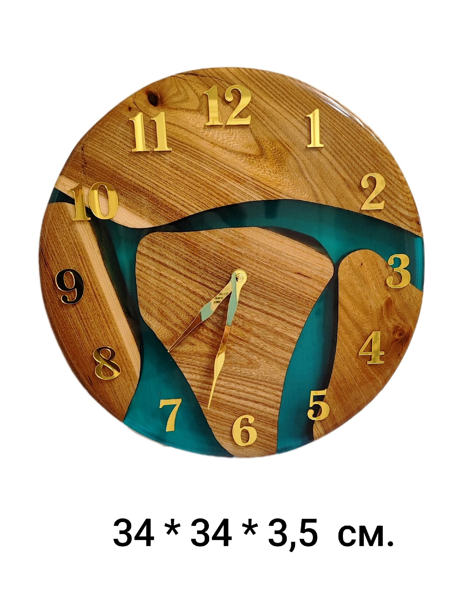 Часы настенные ручной работы из дерева и эпоксидной смолы "Карагач 24-09"