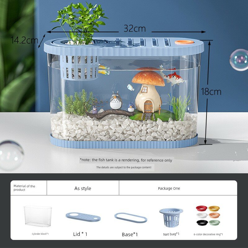 Компактный настольный аквариум с фильтром и кислородной системой, низкая модель, синий цвет, базовый комплект (10-20 л)