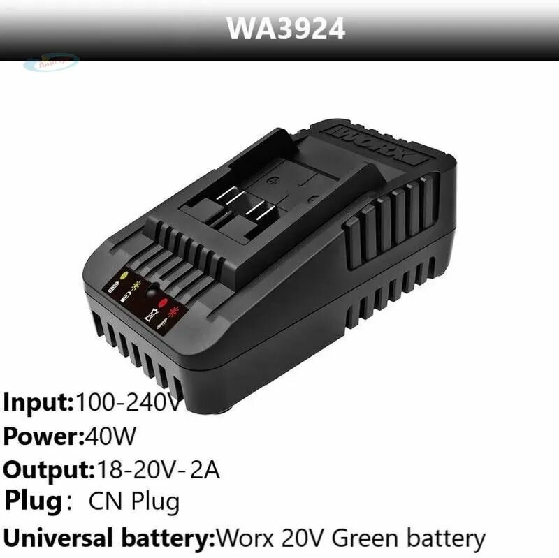 WORX WA3924 20В, 2Aч, Зарядное устройство , Для аккумуляторов для электроинструментов Worx 20V Green