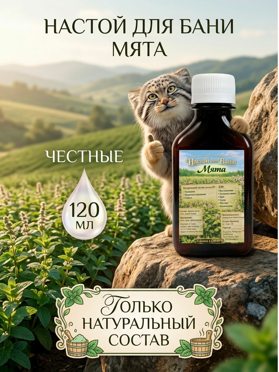 Настой для бани, сауны , ванной на на основе эфирного масла мяты