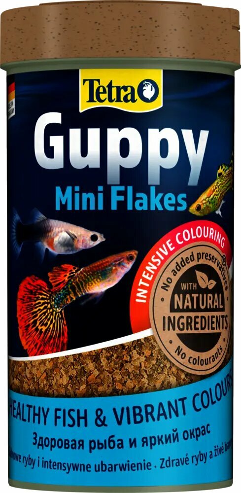 Корм Tetra Guppy Colour корм для всех видов гуппи (мини-хлопья), 250 мл.