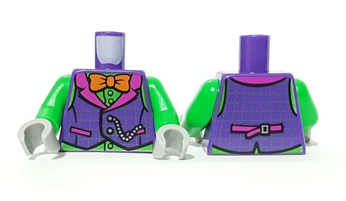 Деталь Lego 973pb3661c01 Torso Vest, Orange Bow Tie and Pocket Chain Pattern / Bright Green Arms / Light Bluish Gray Hands