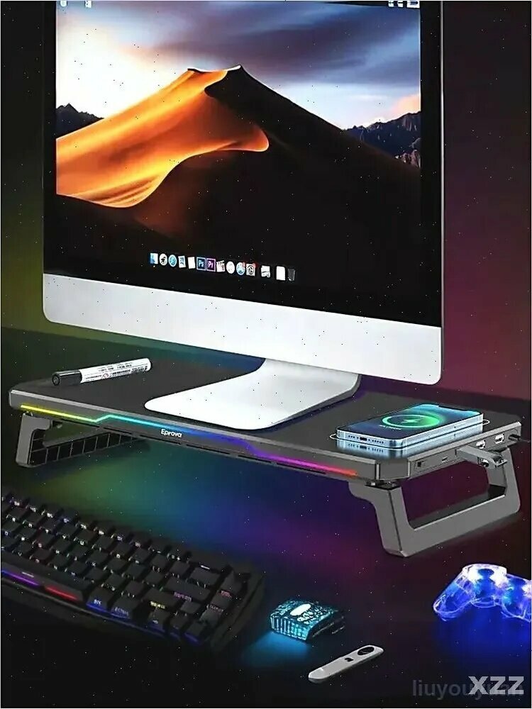 Подставка для монитора EPROVA XSQZJ-01 с USB-хабом и RGB-подсветкой настольная - универсальная складная полка под монитор на стол с портами-cc