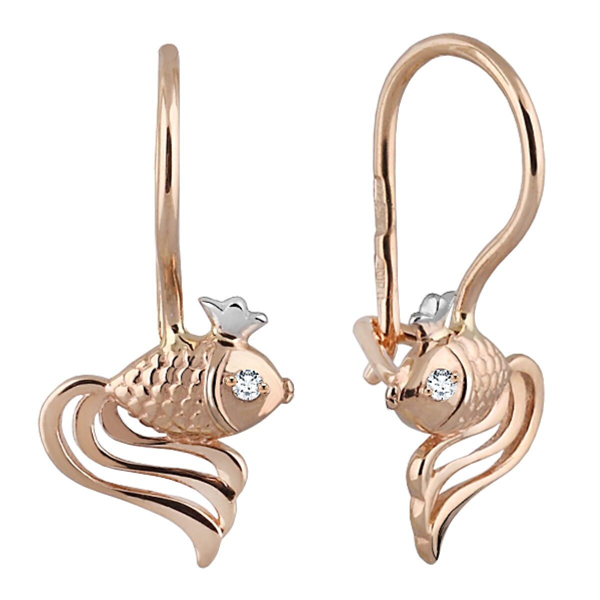 Серьги, красное золото, 585 проба, фианит