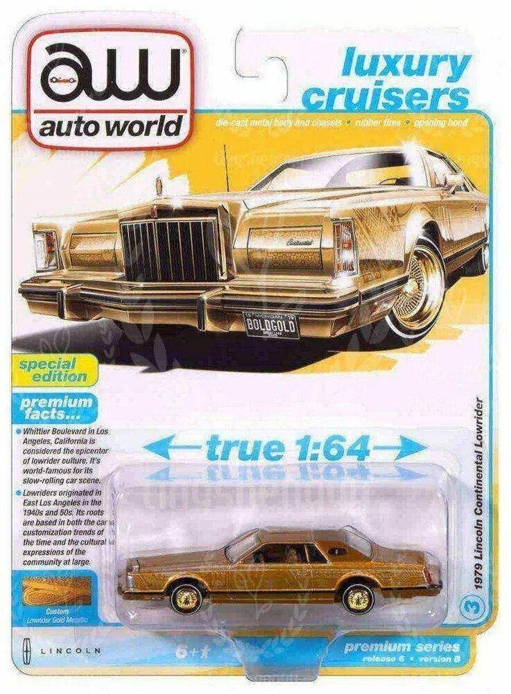 Коллекционная модель автомобиля, масштаб 1:64, Lincoln Continental 1979 года, золотистого цвета, литая, игрушечная машинка для детей и коллекционеров