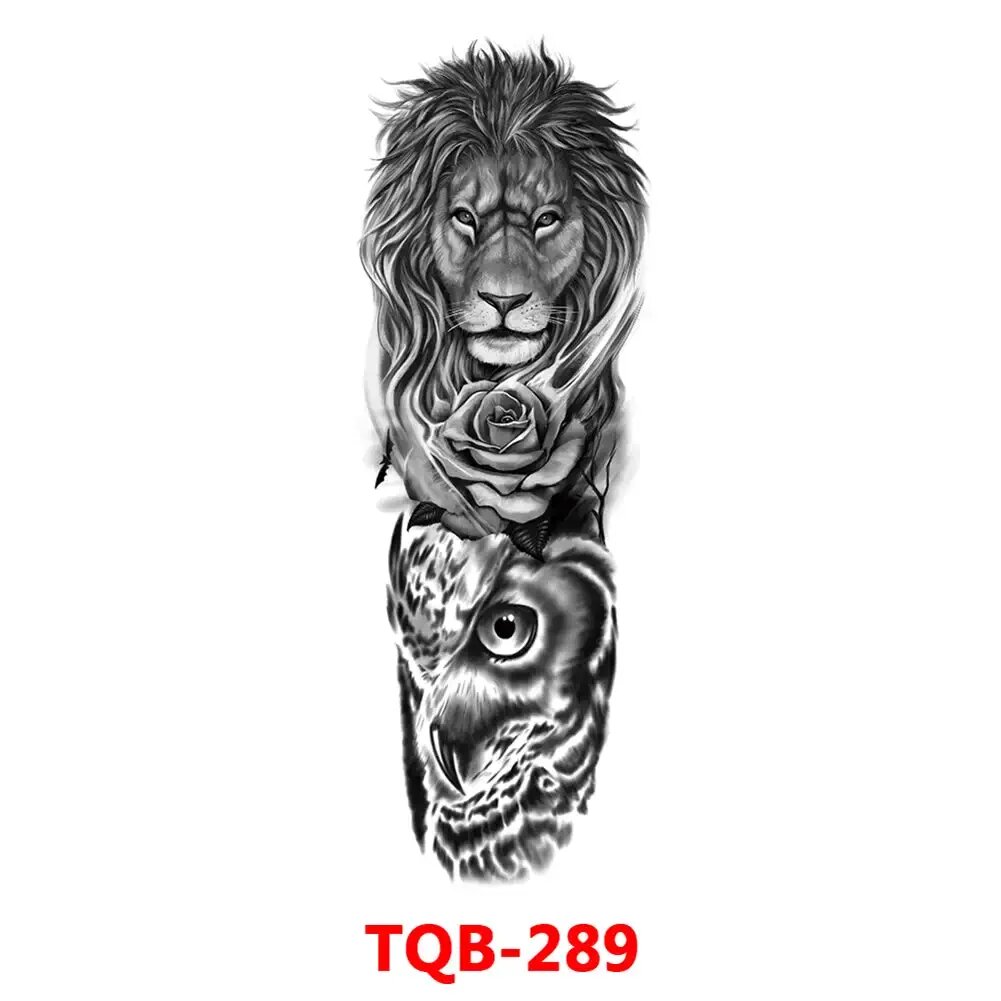 Временная татуировка на руку Lion Owl Rose TQB-289, черная