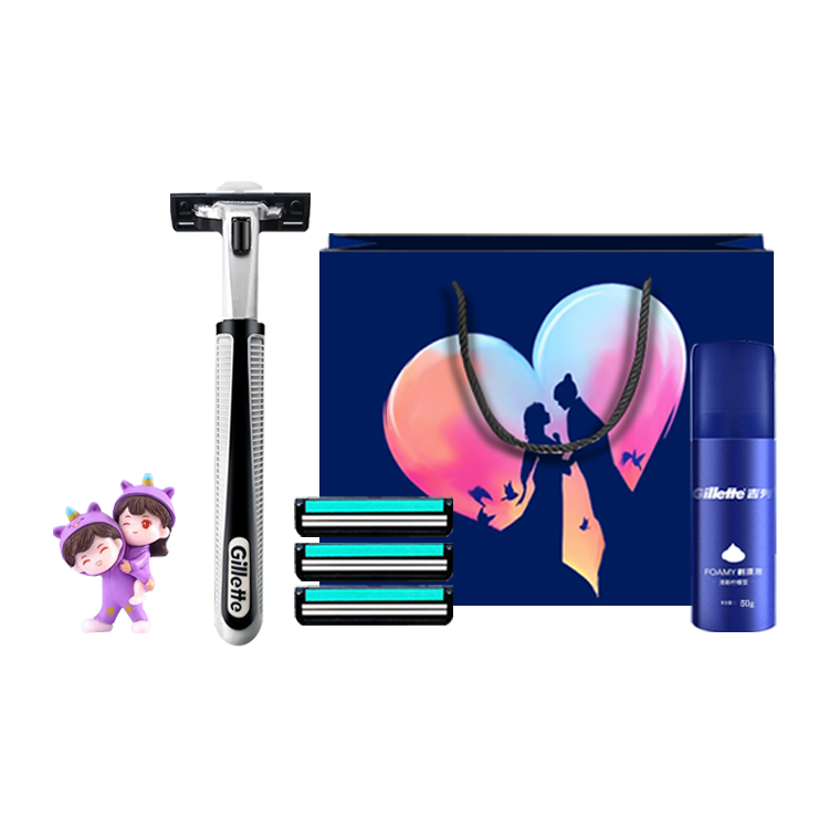 **Набор для бритья мужской Gillette Wei Feng 3 Blade Head, Shaving Foam + Couple Ornaments + Qixi Festival Shopping Bag**
