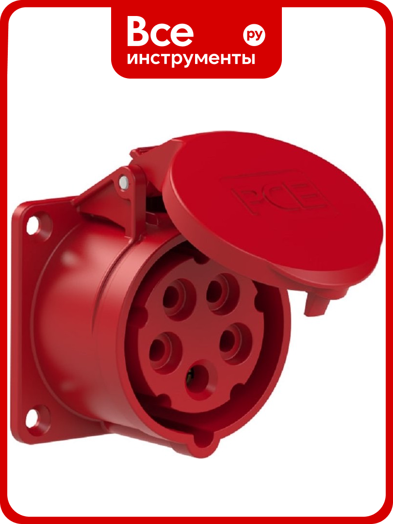 Розетка PCE 315-6, встраиваемая, 16A, IP44, полиамид, красная