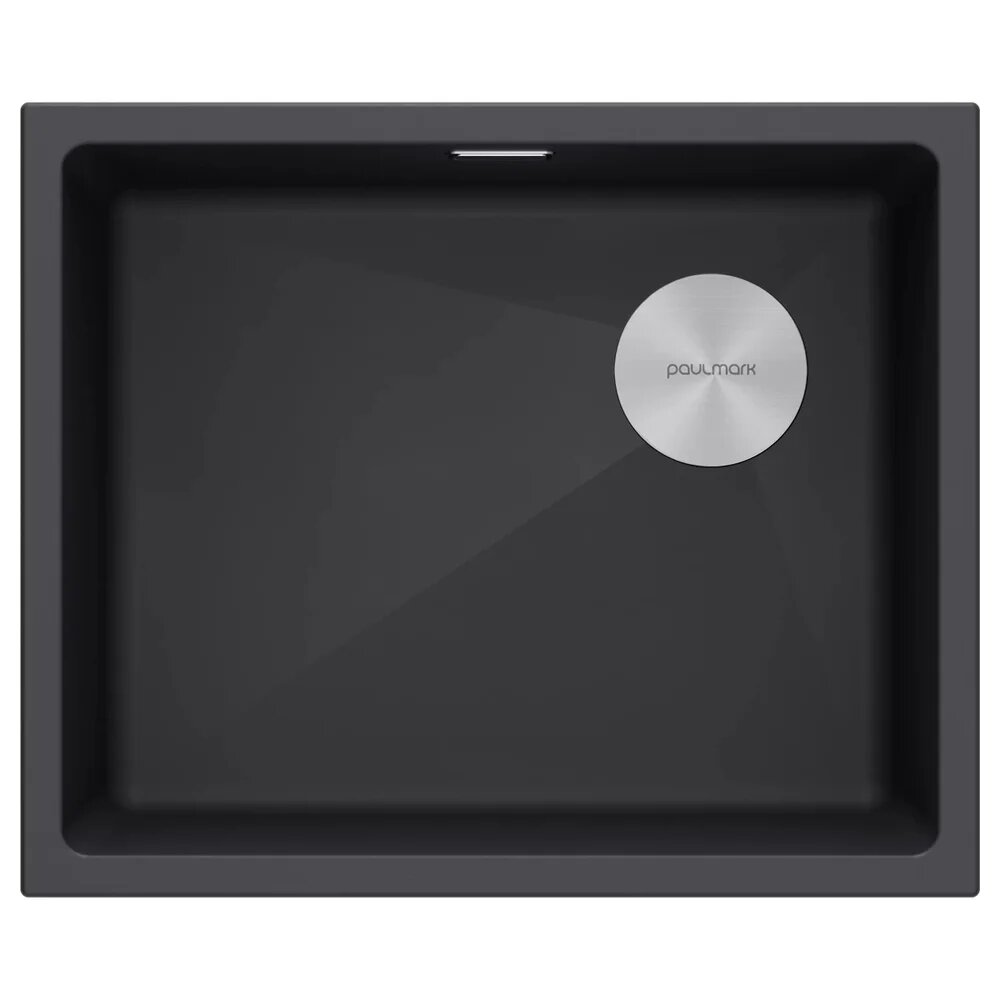 Мойка кухонная Paulmark Lumi LU55SK-AN гранитная, 55x44, прямоугольная, серая, черная, матовая, мойка для кухни, встраиваемая снизу, с сифоном, со сливом-переливом