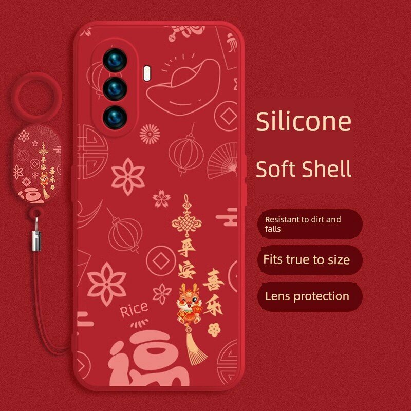 Чехол для Huawei Maigan 10 Ten-Year Love Edition - Красный (Счастливое Счастье) с подвесным кольцом и защитным стеклом