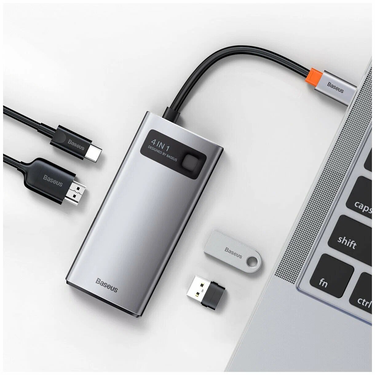 USB-C Хаб Baseus 4-in-1 Type-C to USB2.0+USB3.0+HDMI+Type-C (CAHUB-CY0G) серый