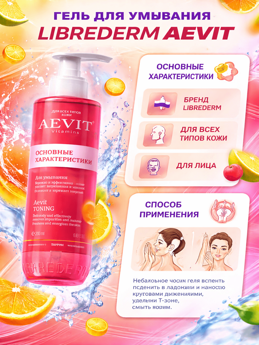 Гель для умывания Librederm Aevit тонизирующий, 200мл
